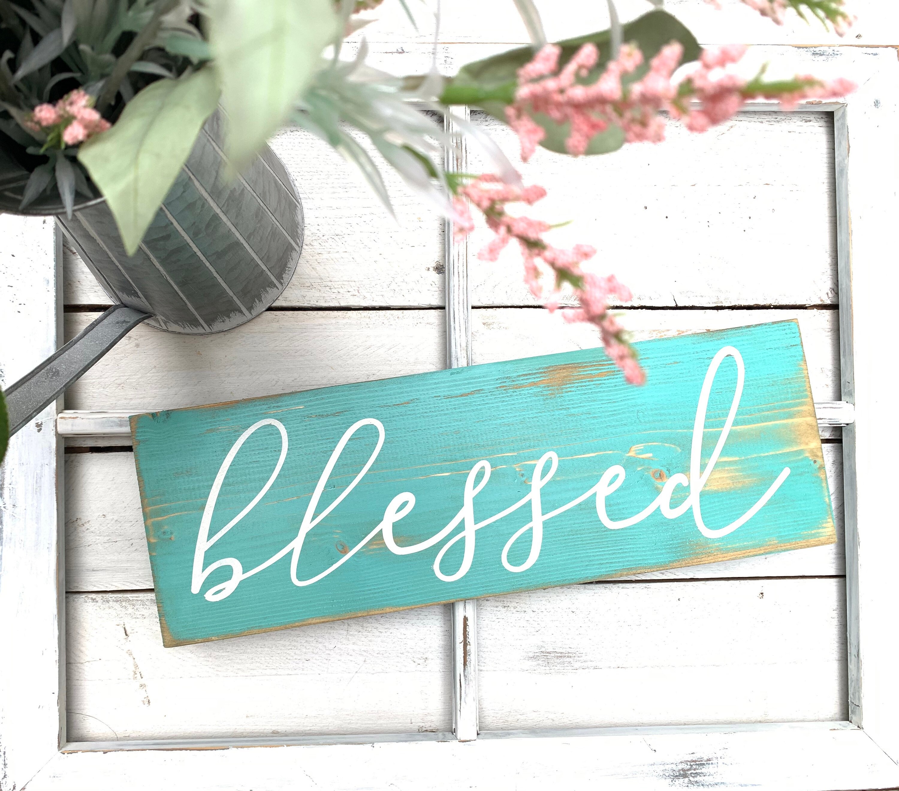 Blessed Wood Sign Turquoise Sign Rustic Wood Signs | Etsy