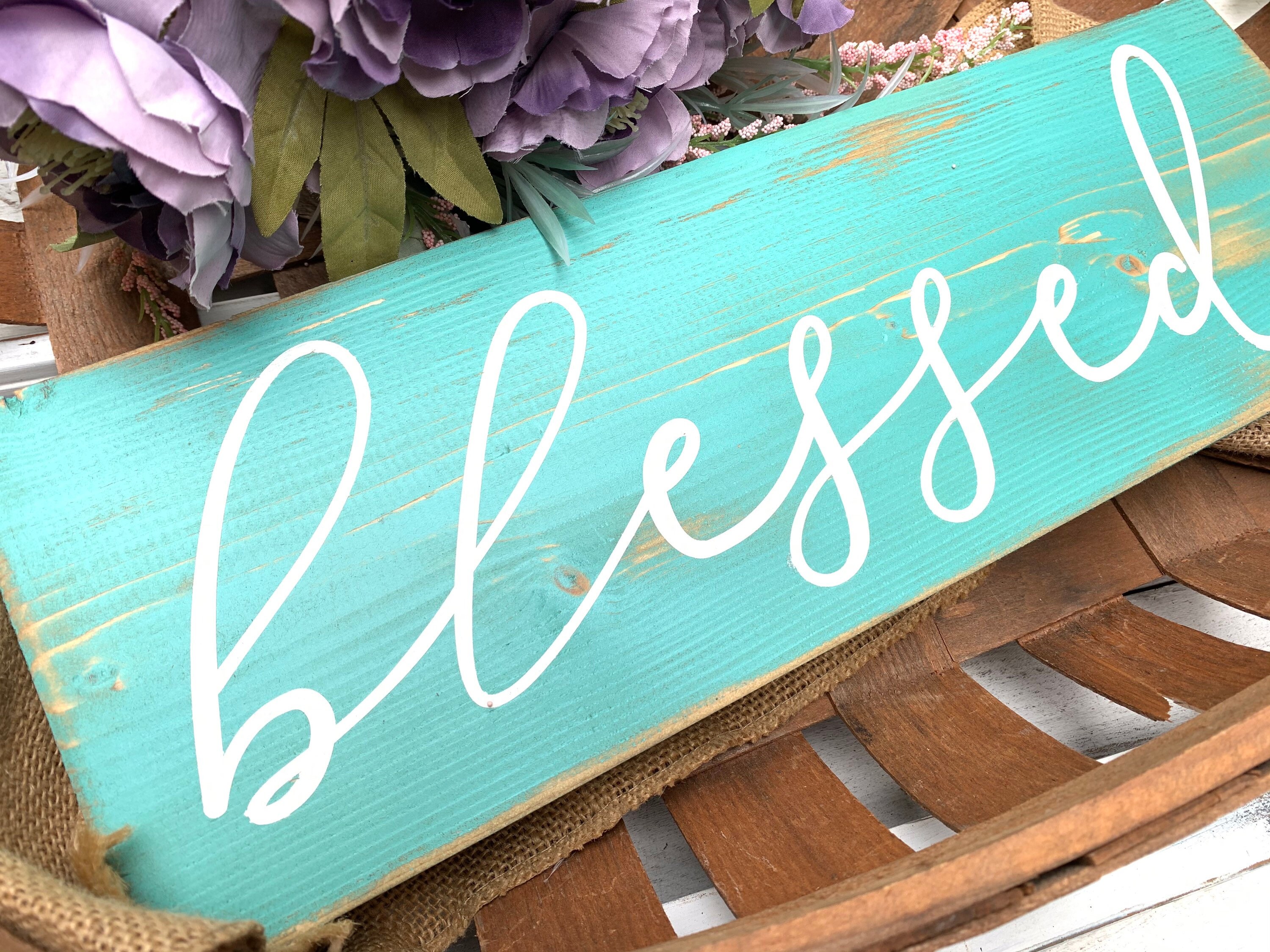 Blessed Wood Sign Turquoise Sign Rustic Wood Signs | Etsy
