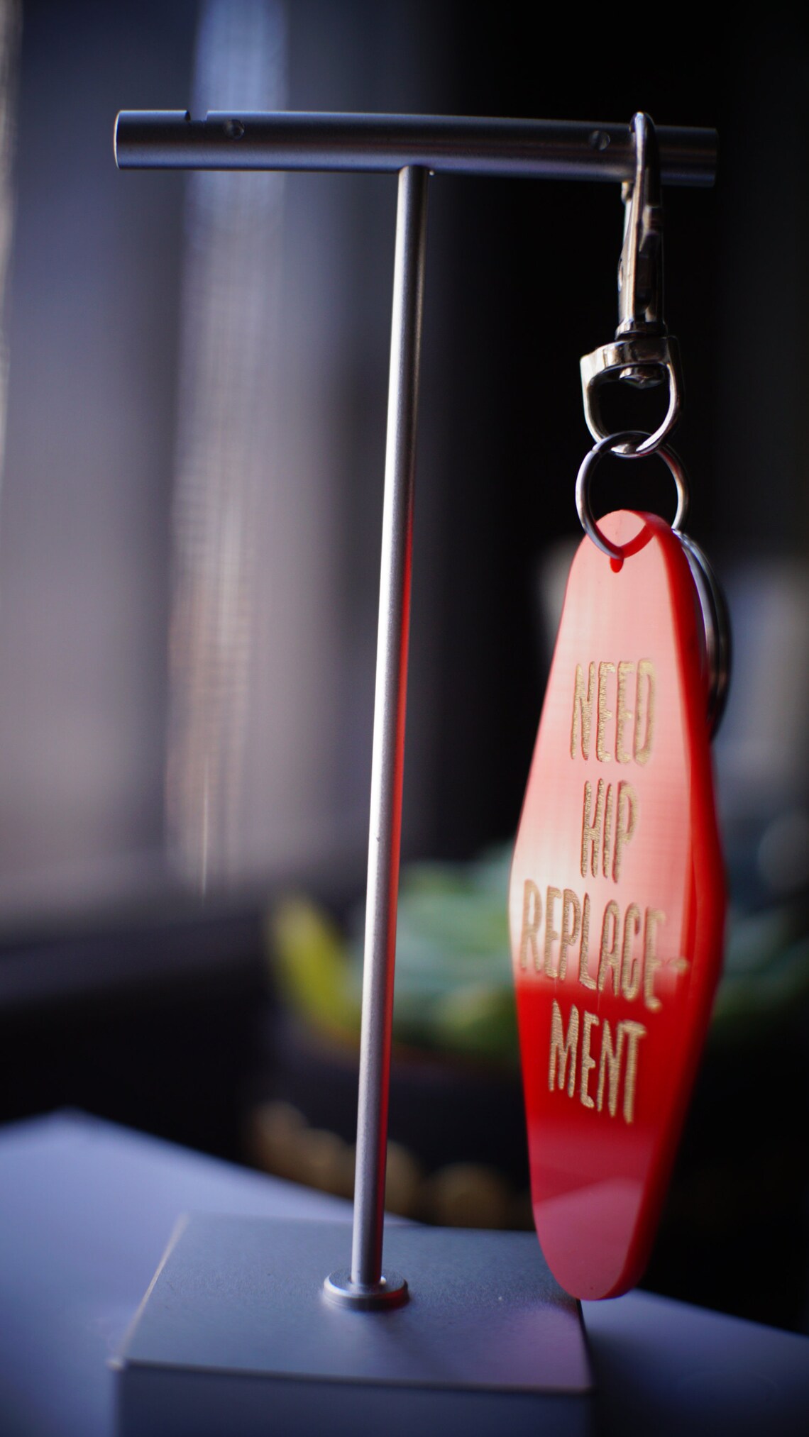 Need Hip Replacement, Motel-style Keychain | Red and Gold - Etsy