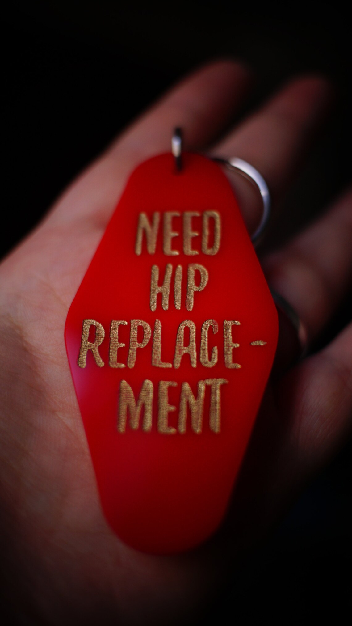 Need Hip Replacement, Motel-style Keychain | Red and Gold - Etsy