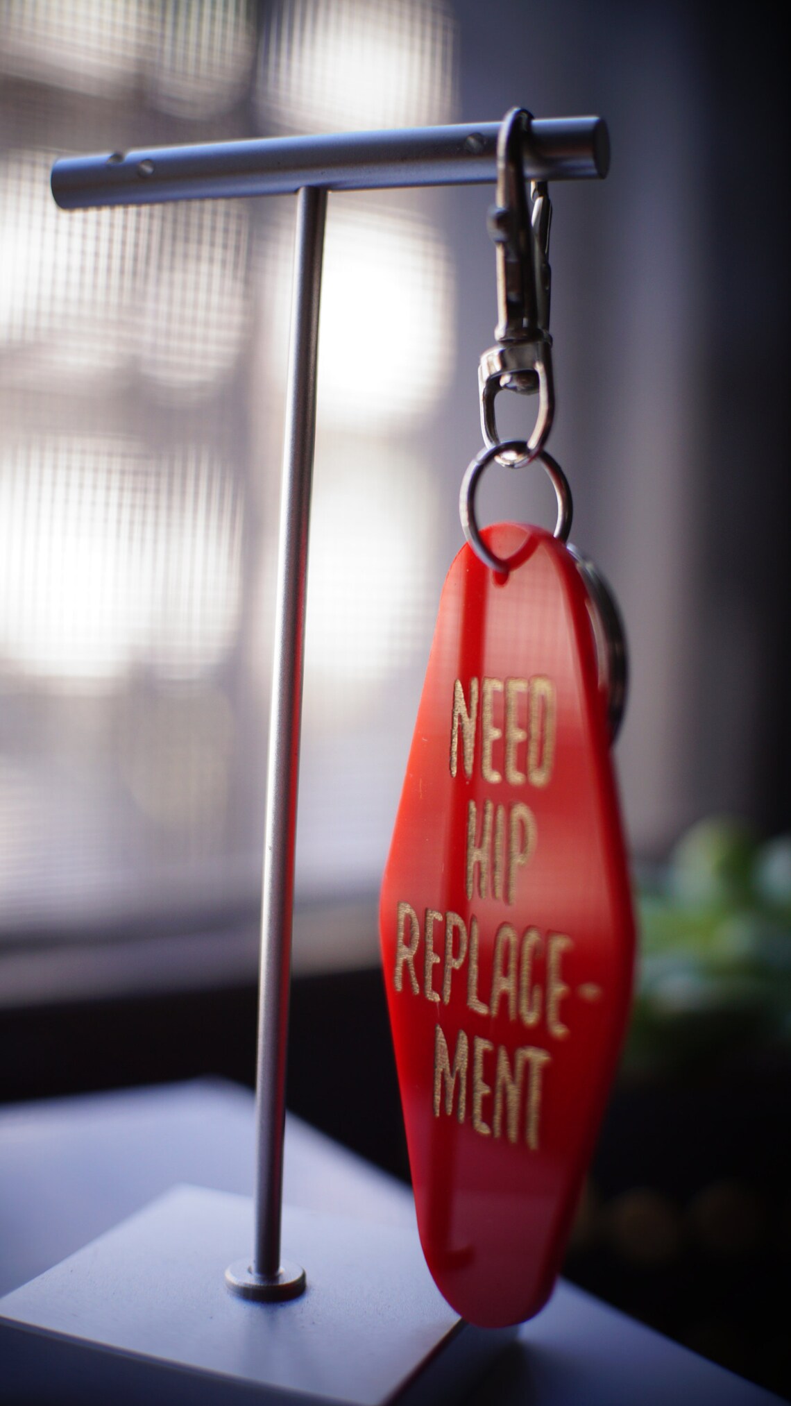 Need Hip Replacement, Motel-style Keychain Red and Gold - Etsy