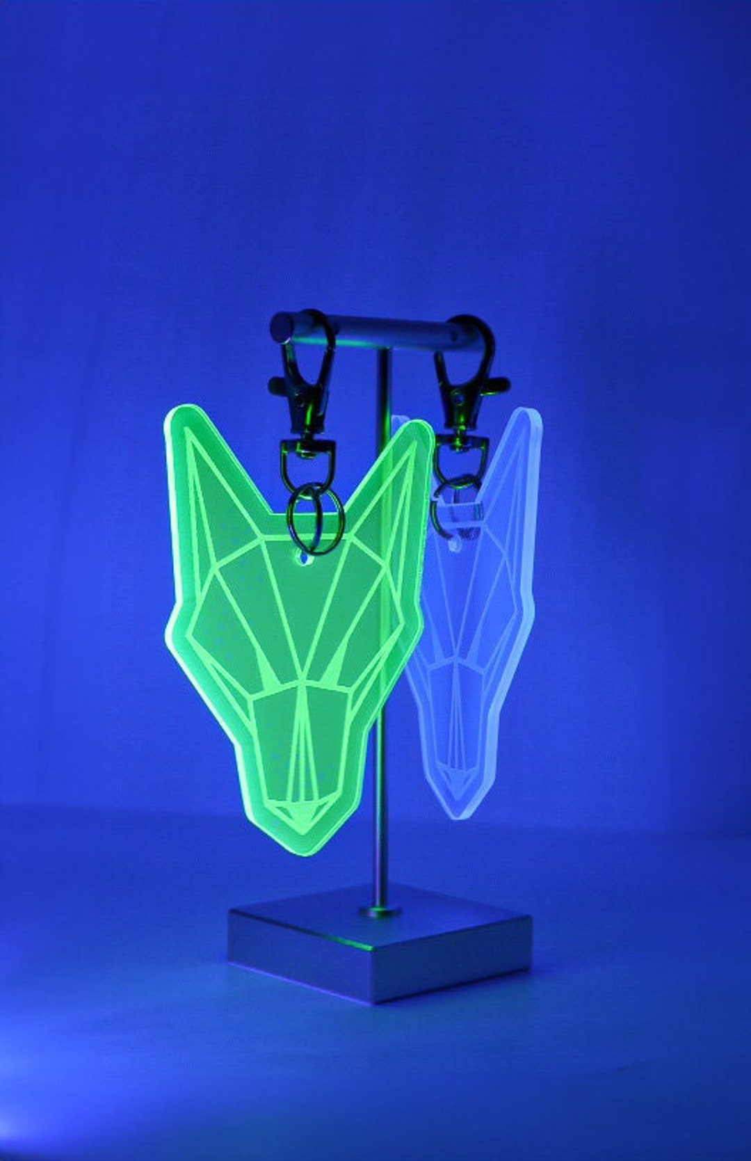 Geometric Wolf Head Acrylic Keychains, Two Colors Avail. Blacklight ...