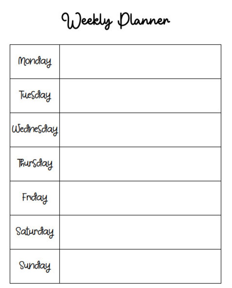 WEEKLY Planner Worksheet DIGITAL FILE| School Planner| Printable Weekly ...