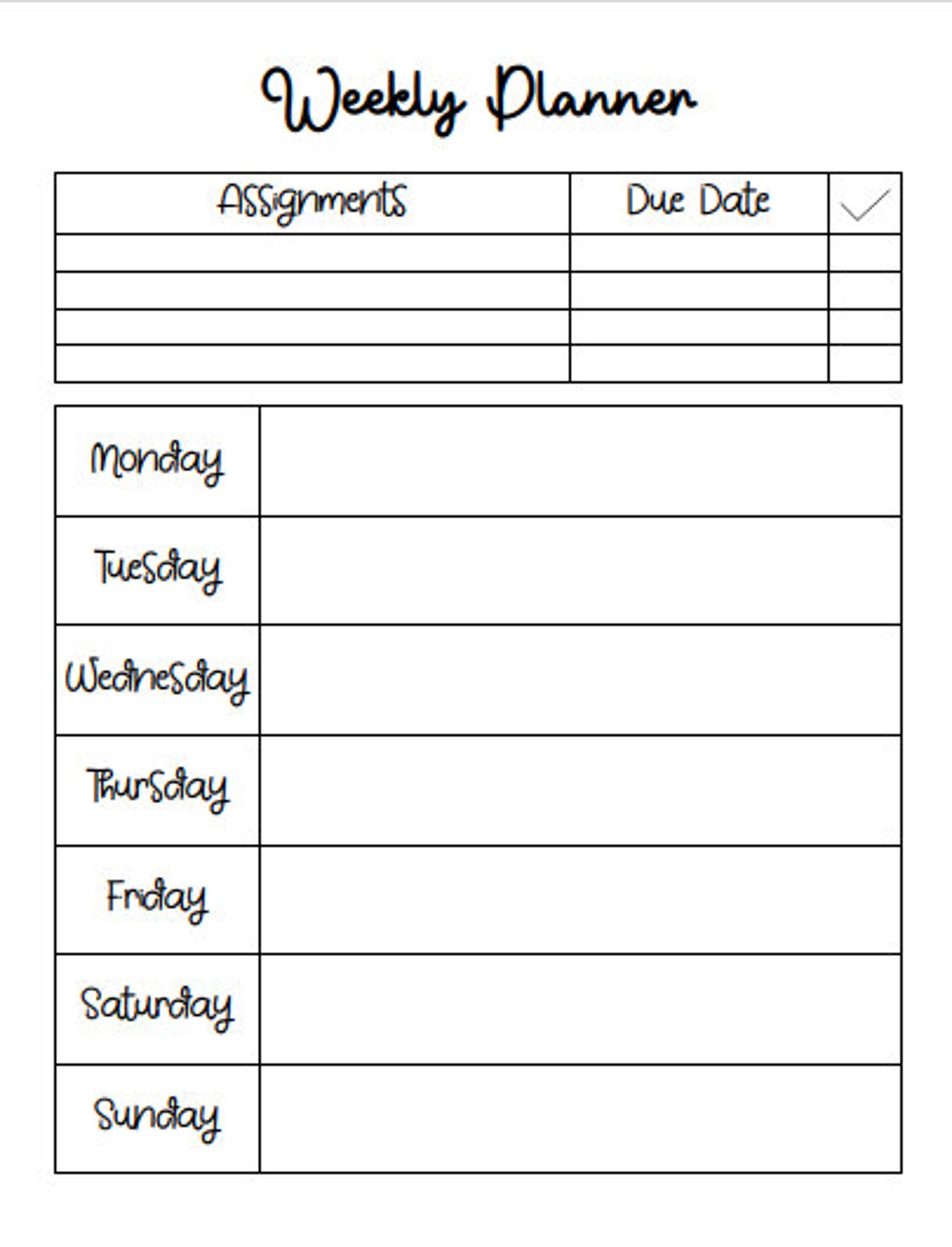 WEEKLY Planner Worksheet DIGITAL FILE School Planner Printable Weekly ...