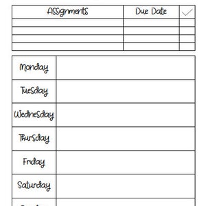 WEEKLY Planner Worksheet DIGITAL FILE School Planner Printable Weekly ...