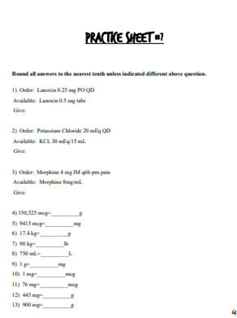 DOSAGE CALC. WORKBOOK | Digital File | Dosage Calculation Practice ...