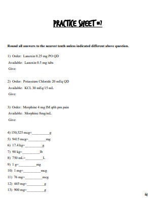 DOSAGE CALC. WORKBOOK | Digital File | Dosage Calculation Practice ...