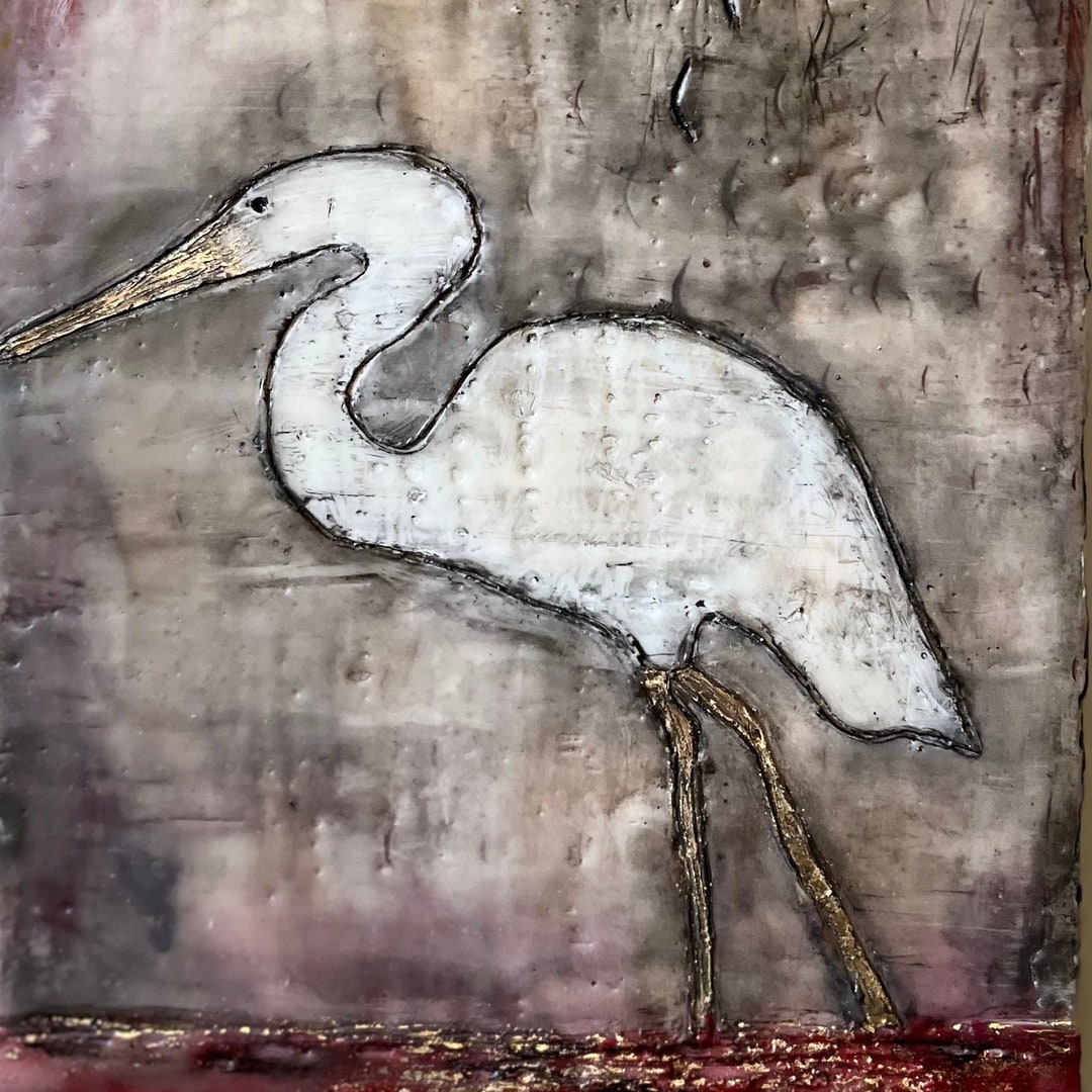 Encaustic Painting / Egret Painting / Full Moon / Blood Moon / Warm ...