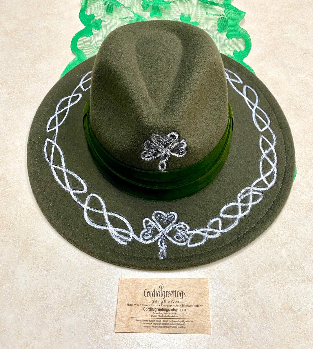 St.patrick’s Day Hat - Shamrock Hat -irish Fashion- Burned Hat - Green ...
