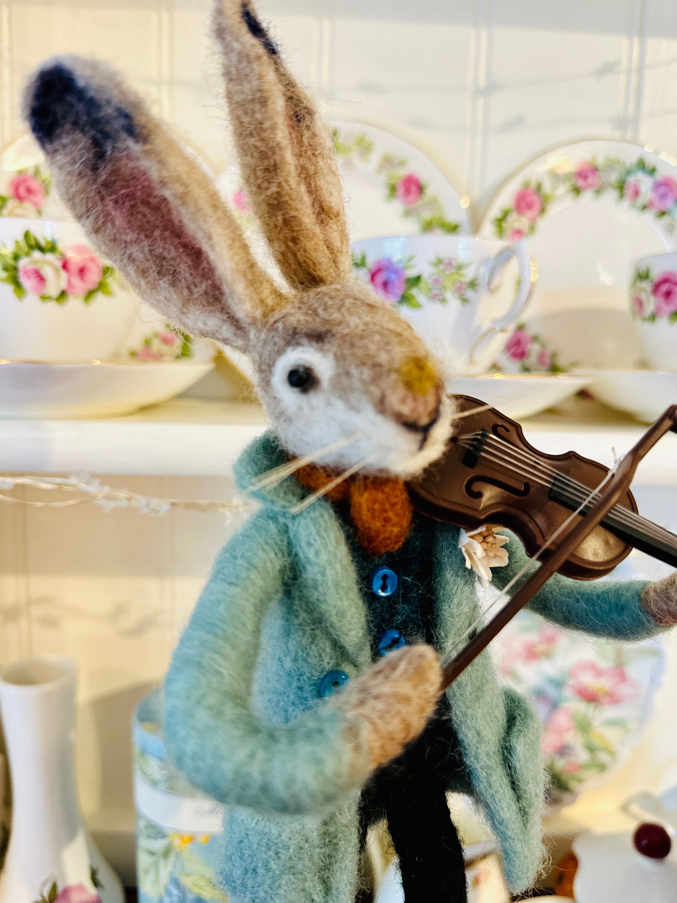 Musical Hare Doll : Needle Felted Rabbit, Hare Wool Sculpture With ...