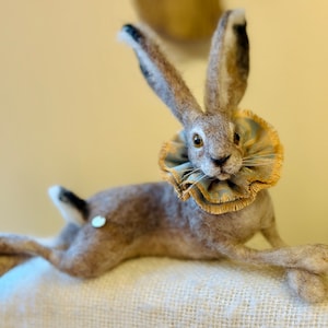 Reclining Hare With Ruffle /rabbit Lover Gift/hare Sculpture/felted ...