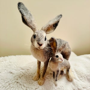 Needle Felted Daddy Hare Sculpture: Daddy and Baby Rabbit, OOAK Rabbit ...