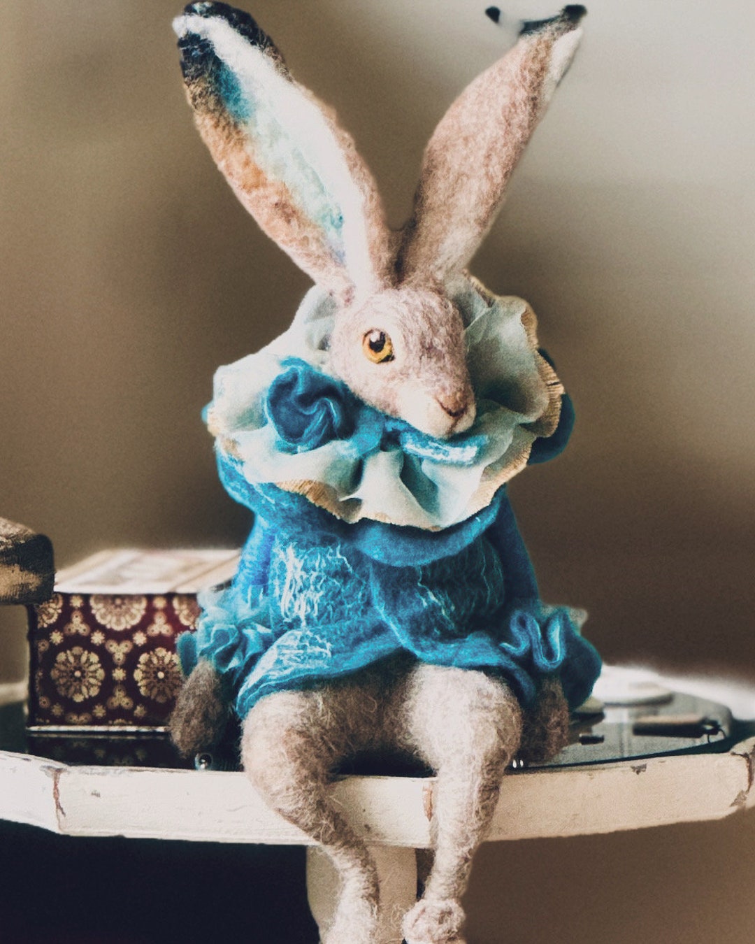 Art Hare Doll/blue Hare/rabbit Doll/mixed Media Rabbit/ooak Art Doll ...