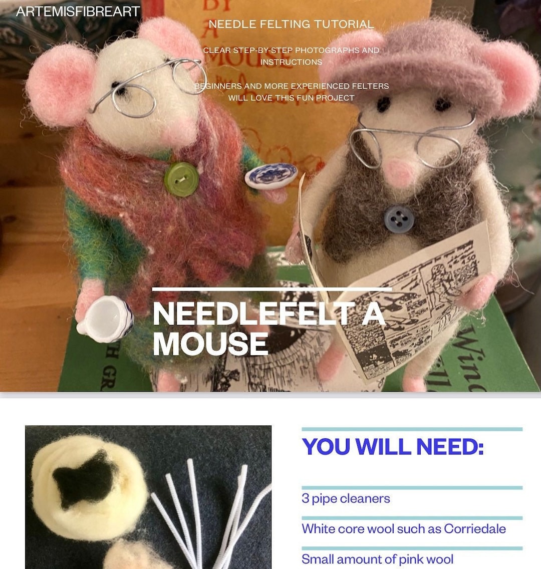 Mouse Pattern/mouse Needle Felting Tutorial/needle Felt a Mouse/mouse ...