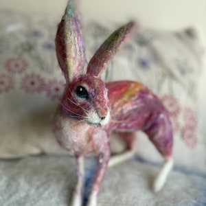 Rainbow Hare/multi Coloured Rabbit/needle Felted Bunny/rainbow Hare ...