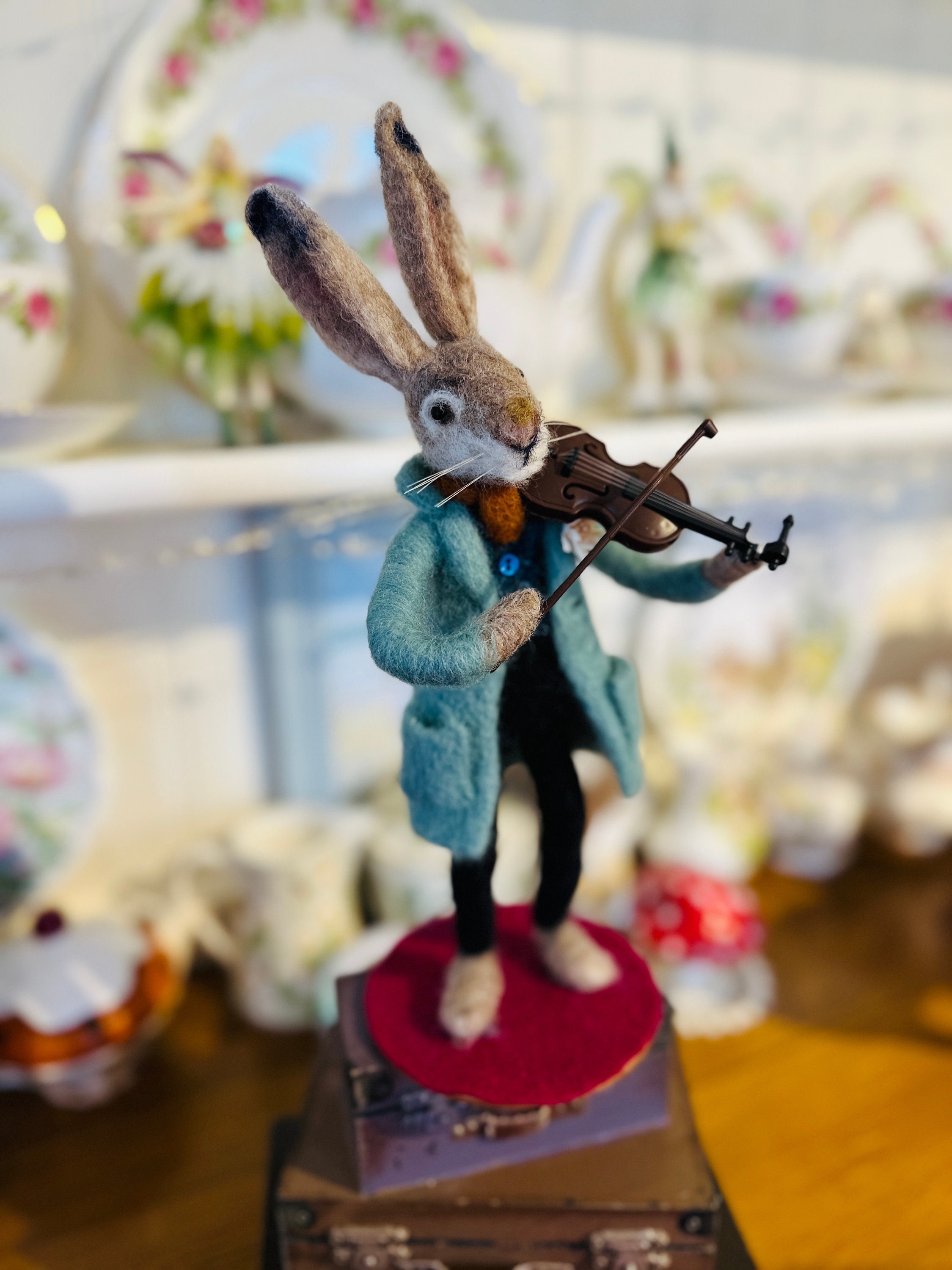 Musical Hare Doll : Needle Felted Rabbit, Hare Wool Sculpture With ...