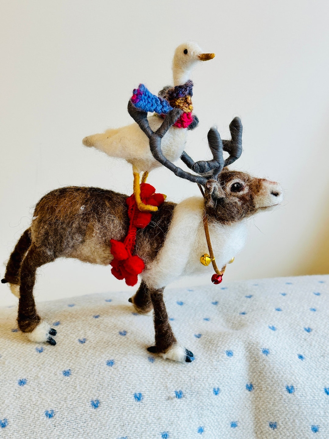 Reindeer/needle Felted Reindeer/reindeer With Bells/reindeer Sculpture ...
