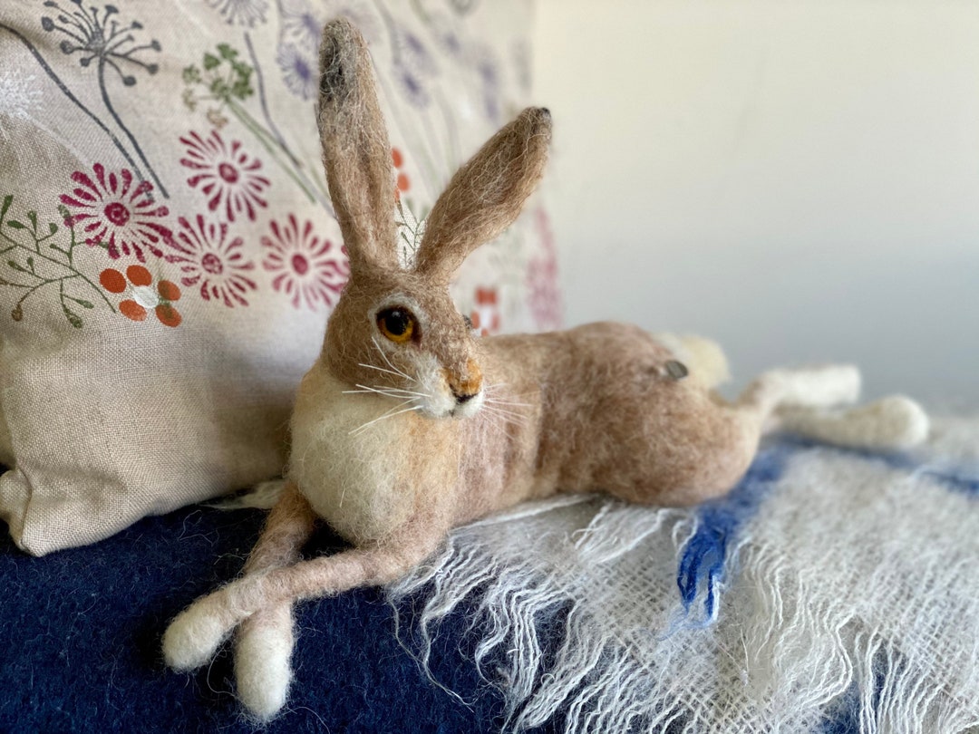 Reclining Hare/rabbit Lover Gift/hare Sculpture/felted Rabbit/felt ...