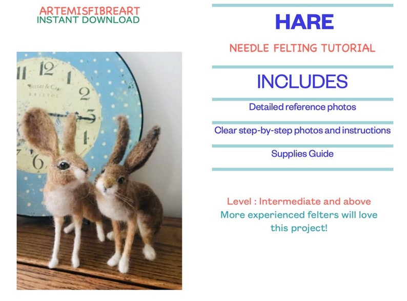 Hare Pattern/hare Felting Tutorial/intermediate/needle Felt - Etsy UK