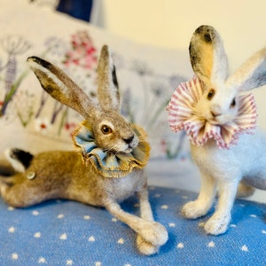 Reclining Hare With Ruffle /rabbit Lover Gift/hare Sculpture/felted ...