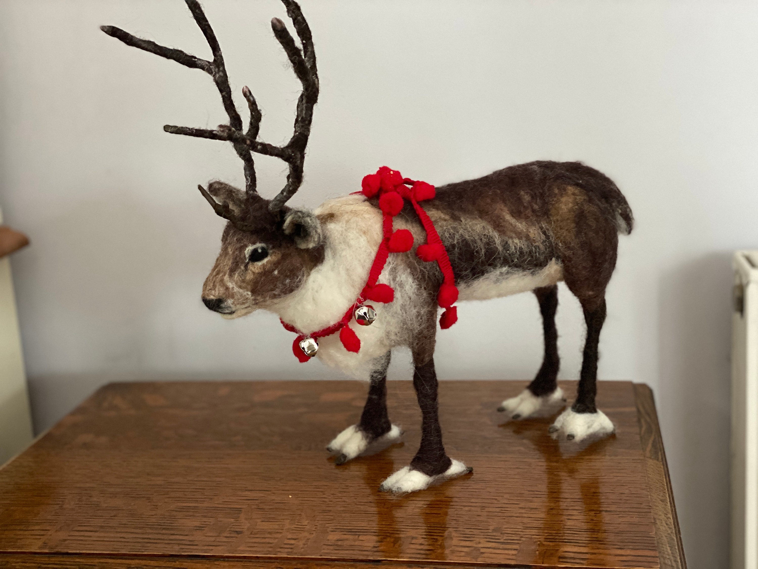 Reindeer/needle Felted Reindeer/reindeer With Bells/reindeer - Etsy