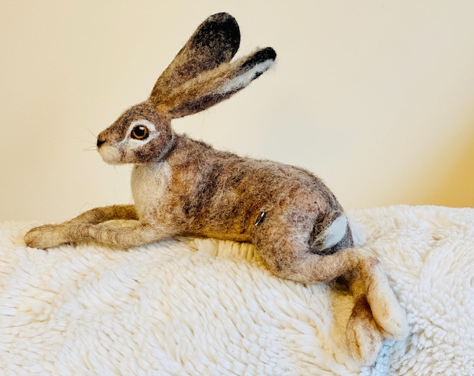 Reclining Hare/rabbit Lover Gift/hare Sculpture/felted Rabbit/felt ...