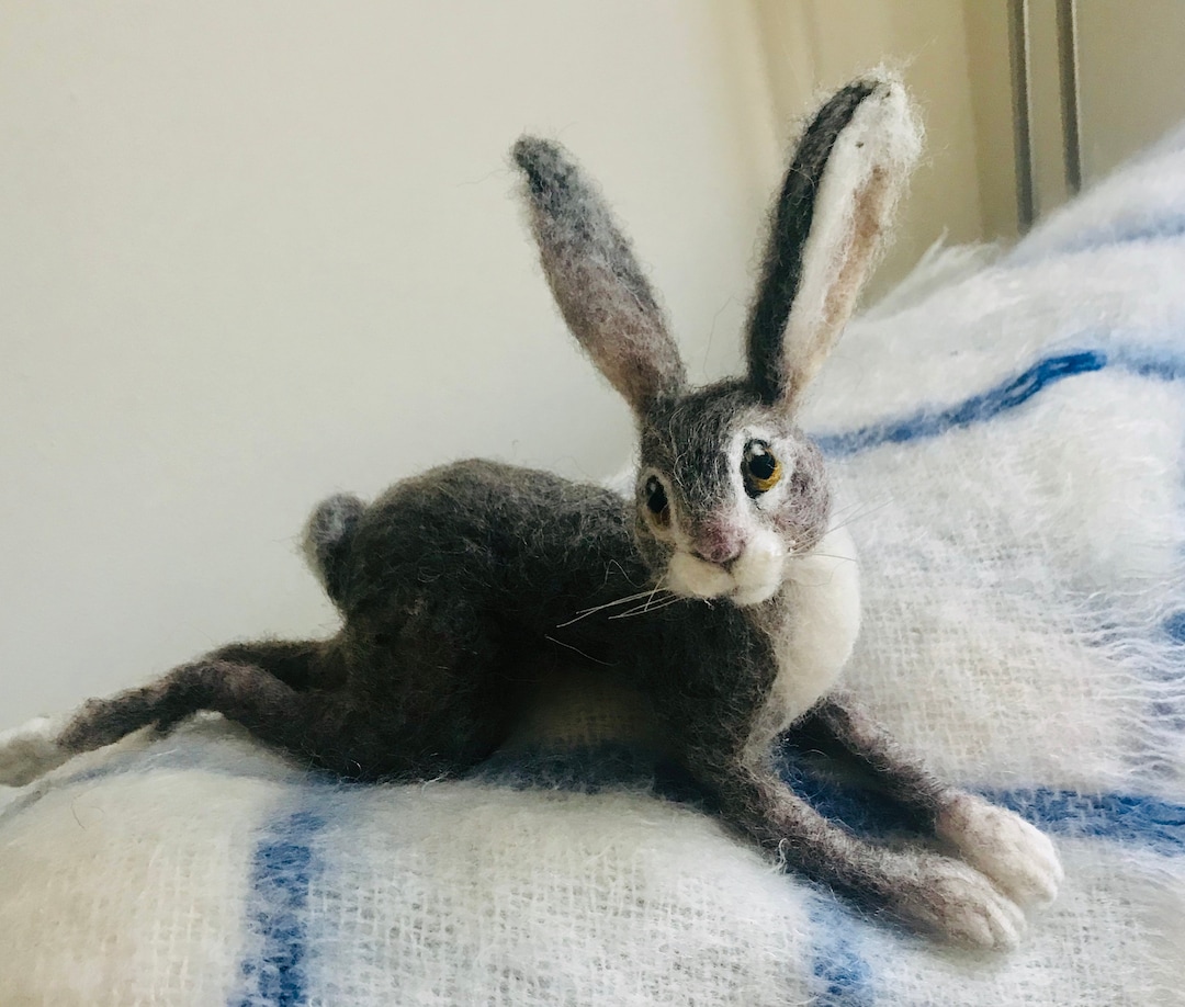 Reclining Hare/rabbit Lover Gift/hare Sculpture/felted Rabbit/felt ...