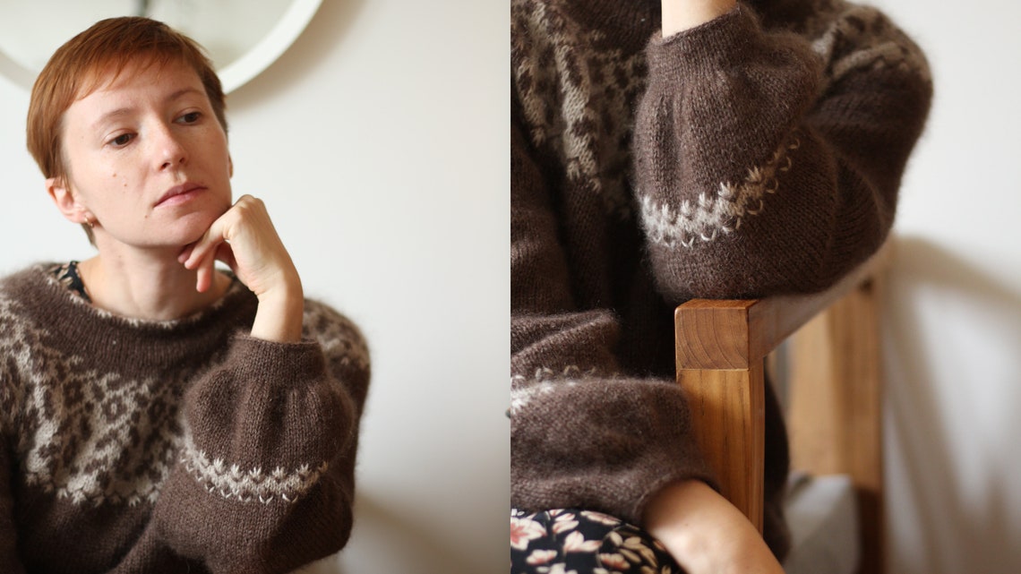 Knitting Pattern Round Yoke Sweater Dress With Floral Colour | Etsy