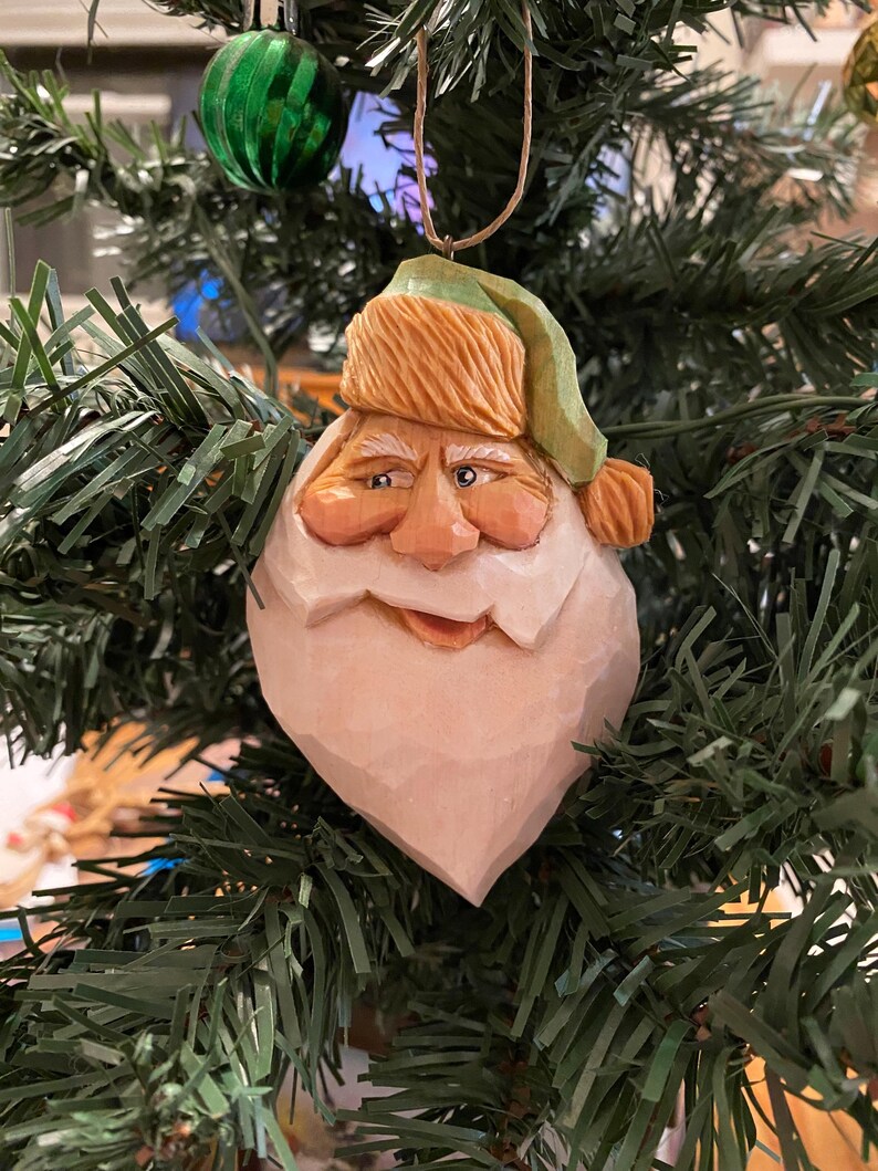 Shallow Relief Caricature Green Hat Santa Ornament - Etsy