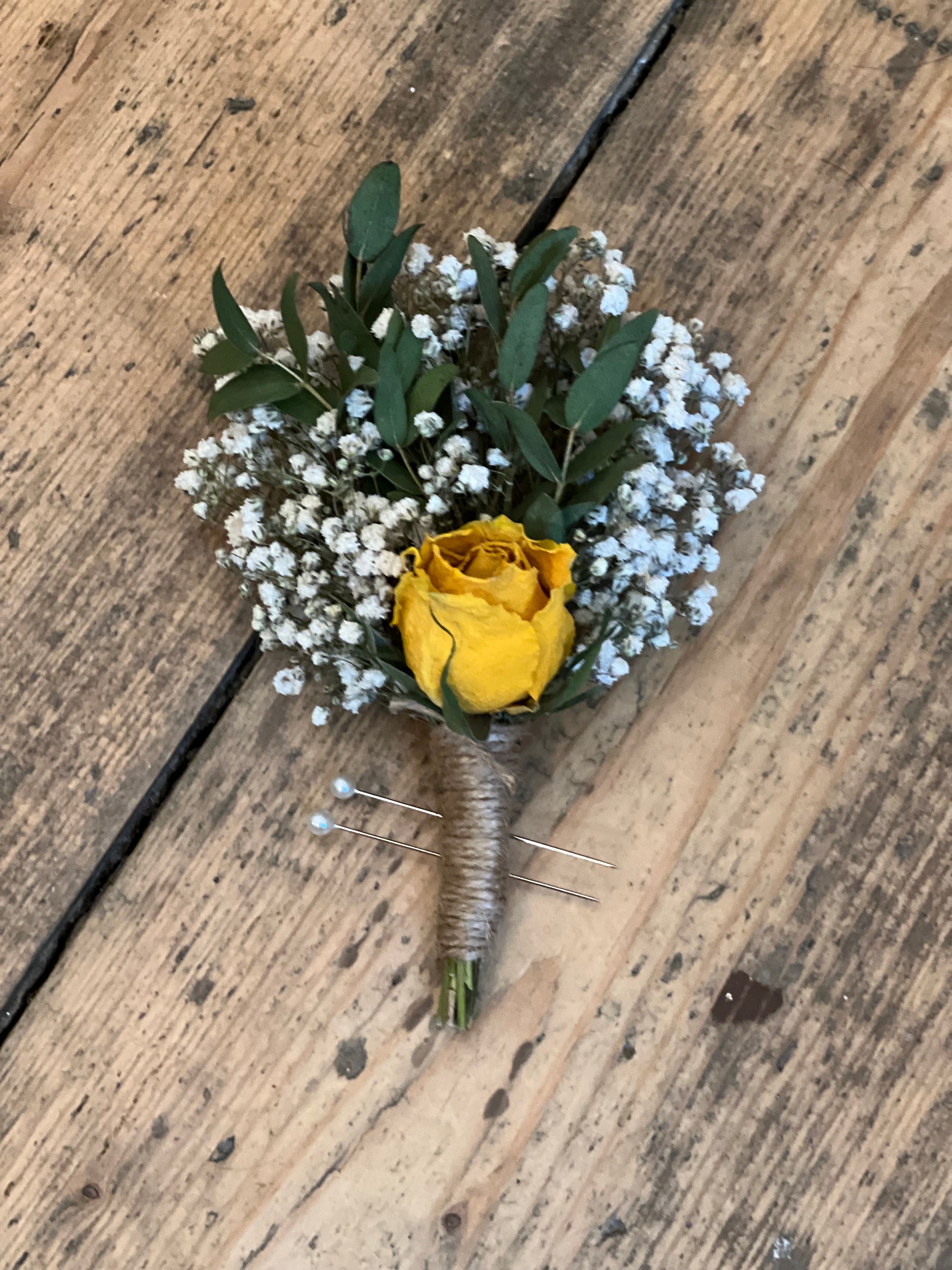 Dried Yellow Rose Buttonhole, Dried Flower Wedding Buttonhole, Dried ...