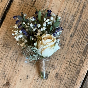 Dried Thistle and Rose Buttonhole, Dried Green Thistle Buttonhole ...