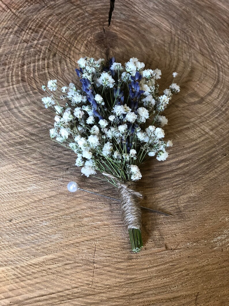 Dried Lavender Buttonhole, Dried Gypsophila Boutonniere, Dried Flower ...