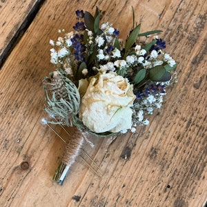 Dried Thistle and Rose Buttonhole, Dried Green Thistle Buttonhole ...