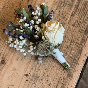 Dried Thistle and Rose Buttonhole, Dried Green Thistle Buttonhole ...