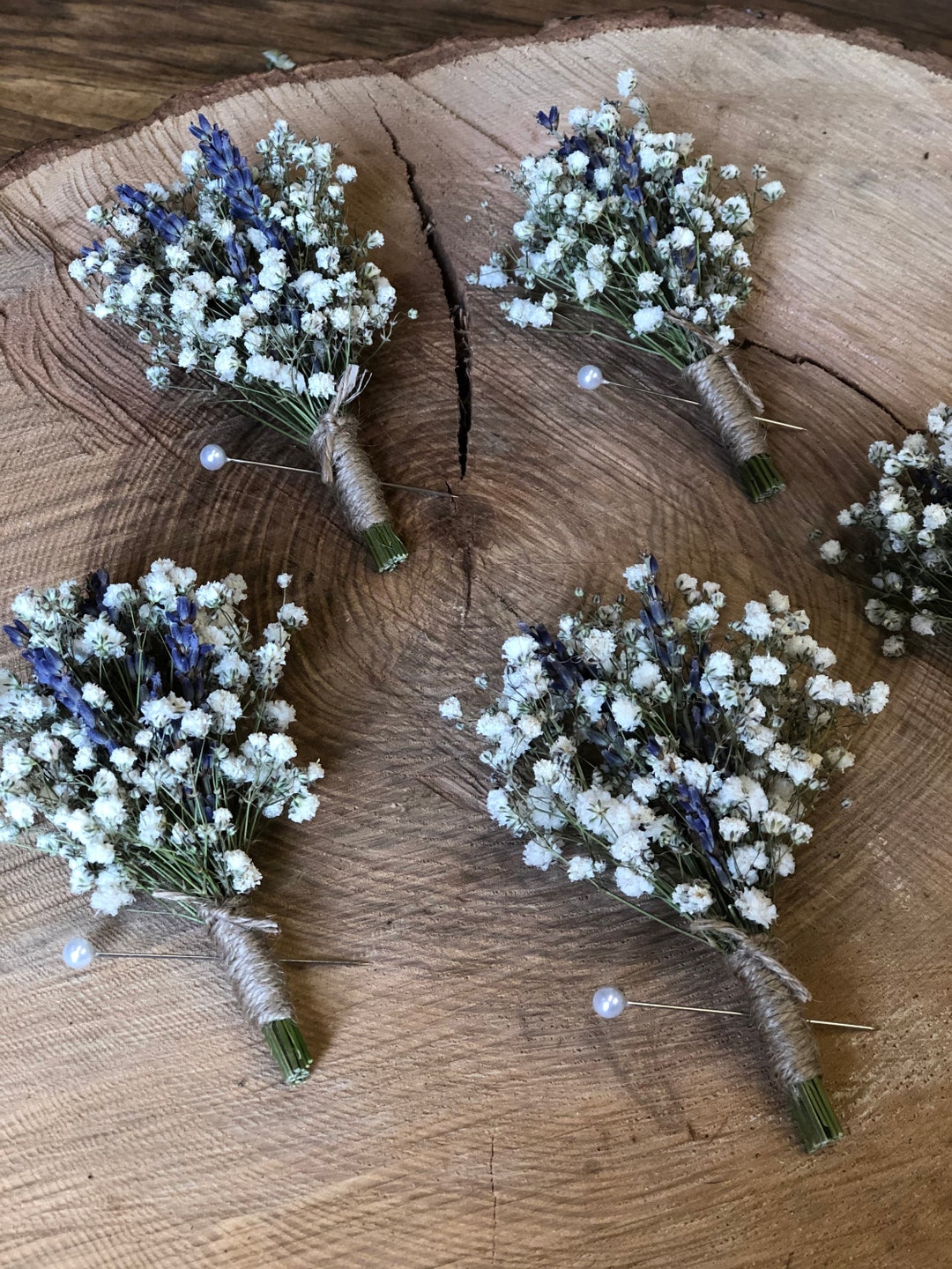 Dried Lavender Buttonhole, Dried Gypsophila Boutonniere, Dried Flower ...