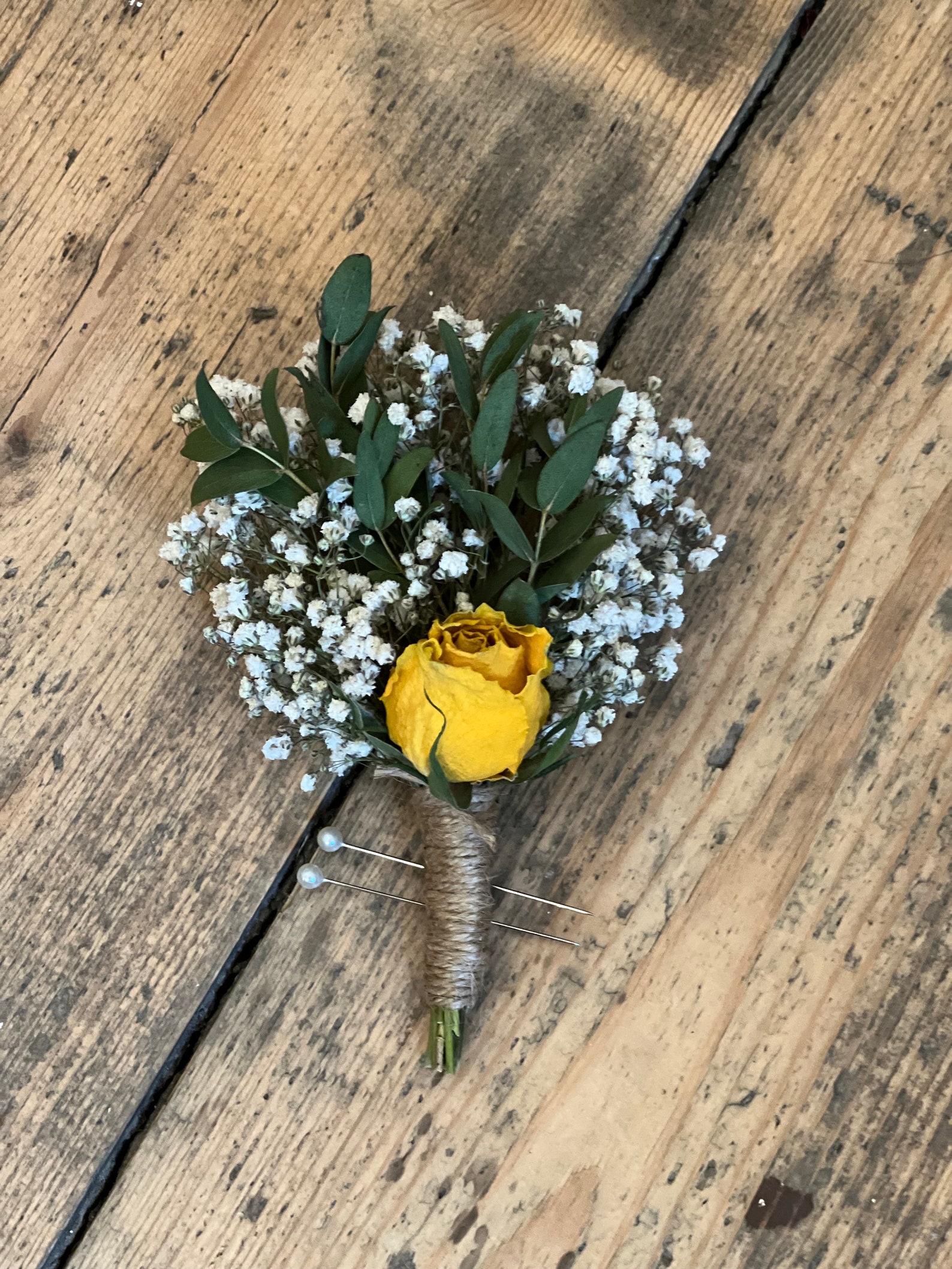 Dried Yellow Rose Buttonhole, Dried Flower Wedding Buttonhole, Dried ...