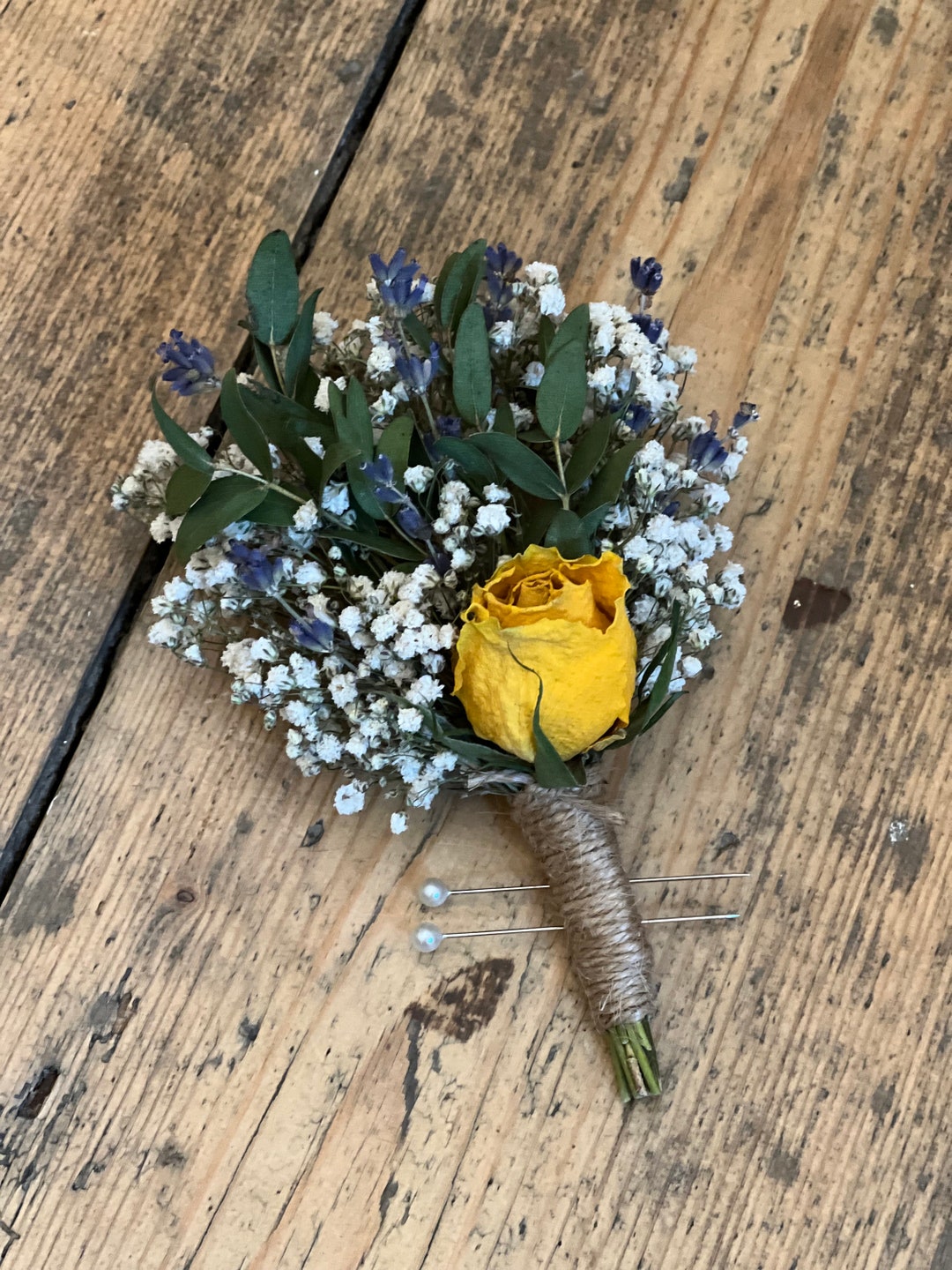 Dried Yellow Rose Buttonhole, Dried Rose and Lavender Buttonhole, Dried ...