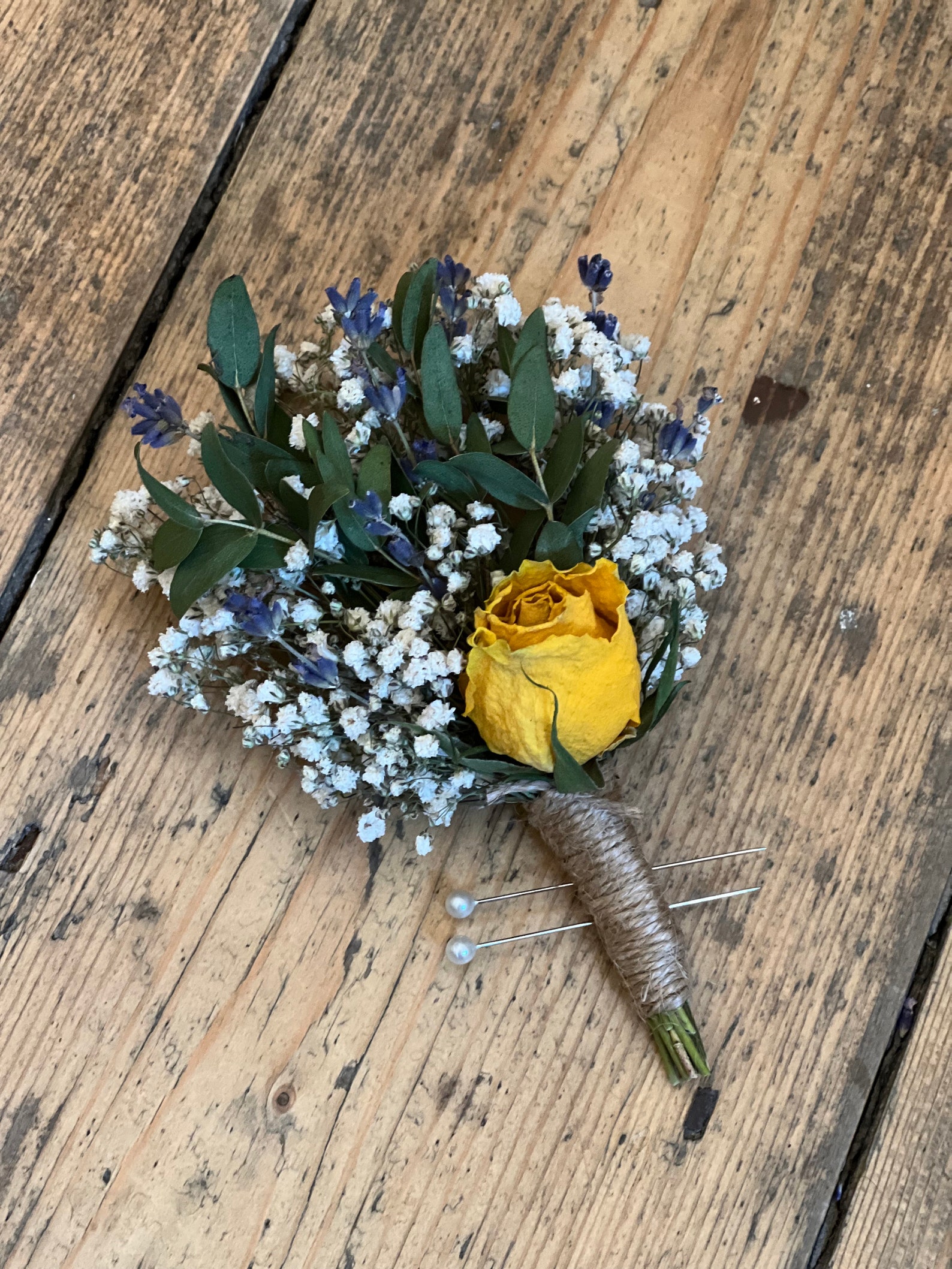 Dried Yellow Rose Buttonhole, Dried Rose and Lavender Buttonhole, Dried ...