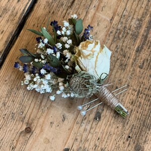 Dried Thistle and Rose Buttonhole, Dried Green Thistle Buttonhole ...
