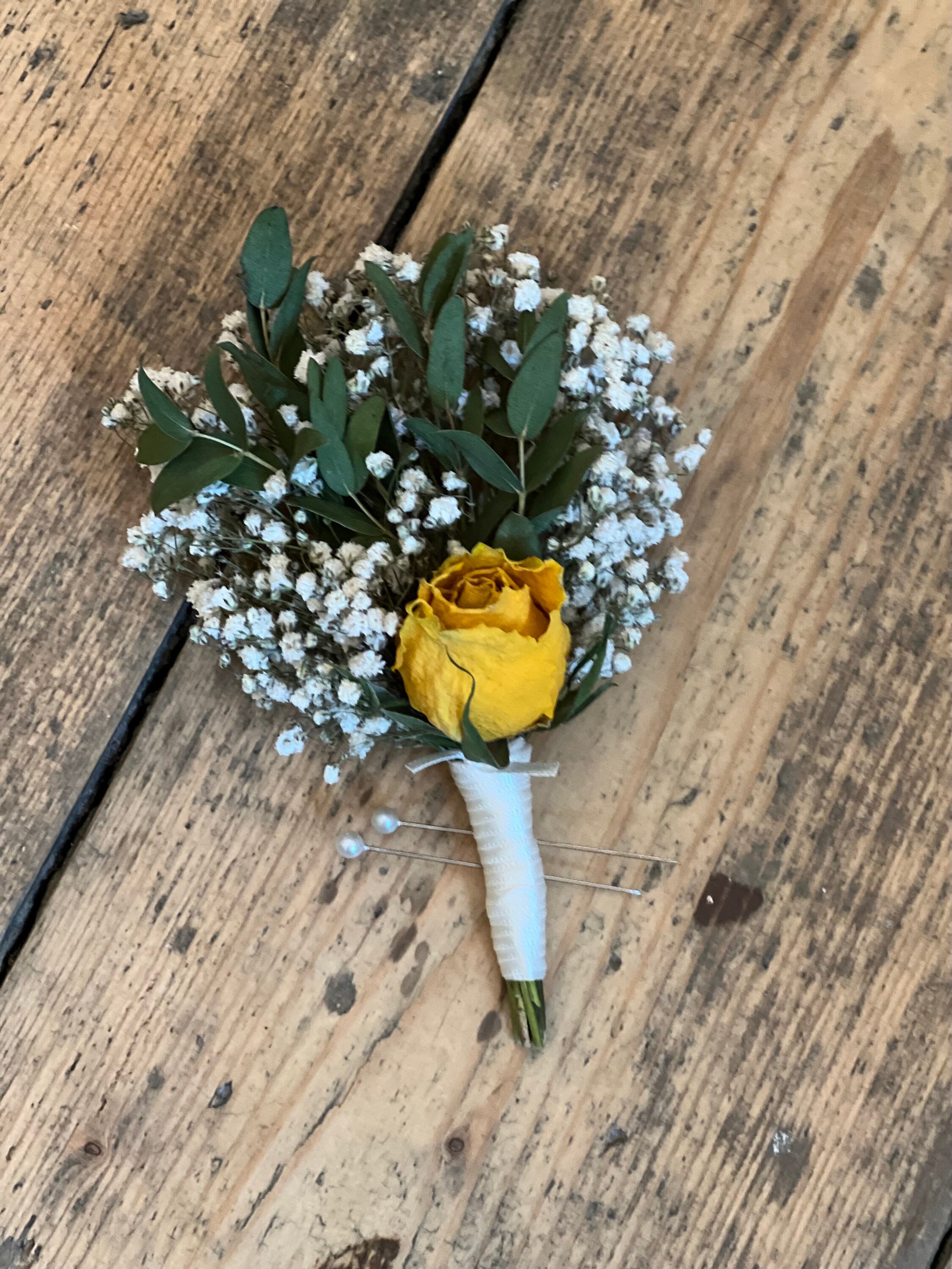Dried Yellow Rose Buttonhole, Dried Flower Wedding Buttonhole, Dried ...