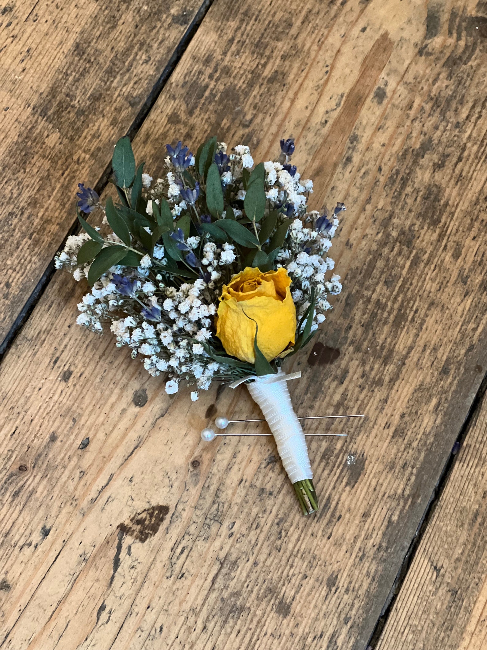 Dried Yellow Rose Buttonhole, Dried Rose and Lavender Buttonhole, Dried ...