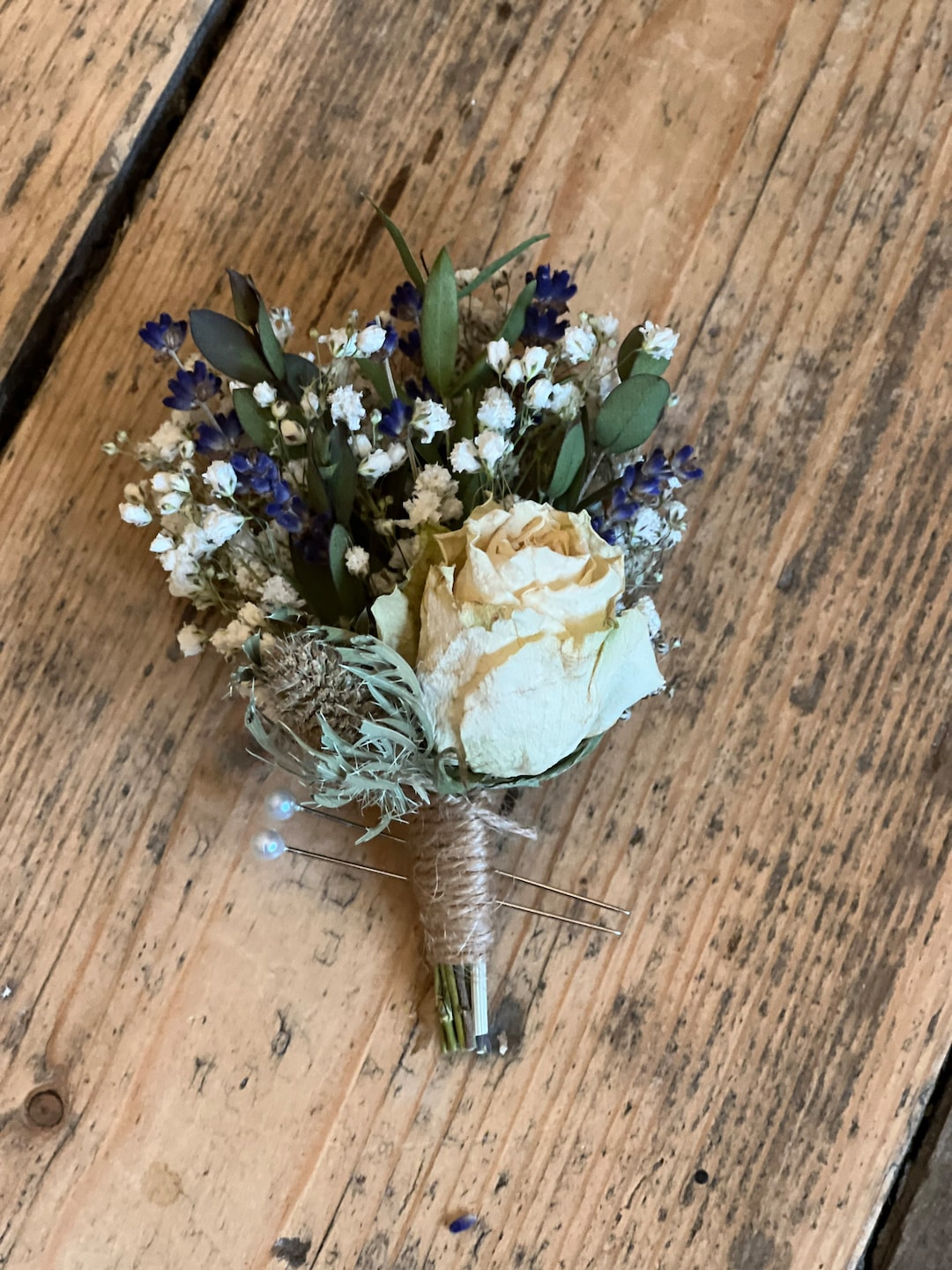 Dried Thistle and Rose Buttonhole, Dried Green Thistle Buttonhole ...