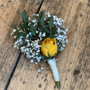 Dried Yellow Rose Buttonhole, Dried Flower Wedding Buttonhole, Dried ...