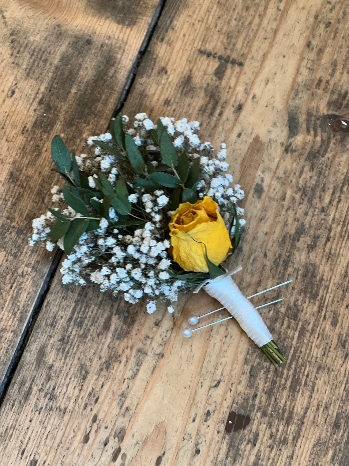 Dried Yellow Rose Buttonhole, Dried Flower Wedding Buttonhole, Dried ...