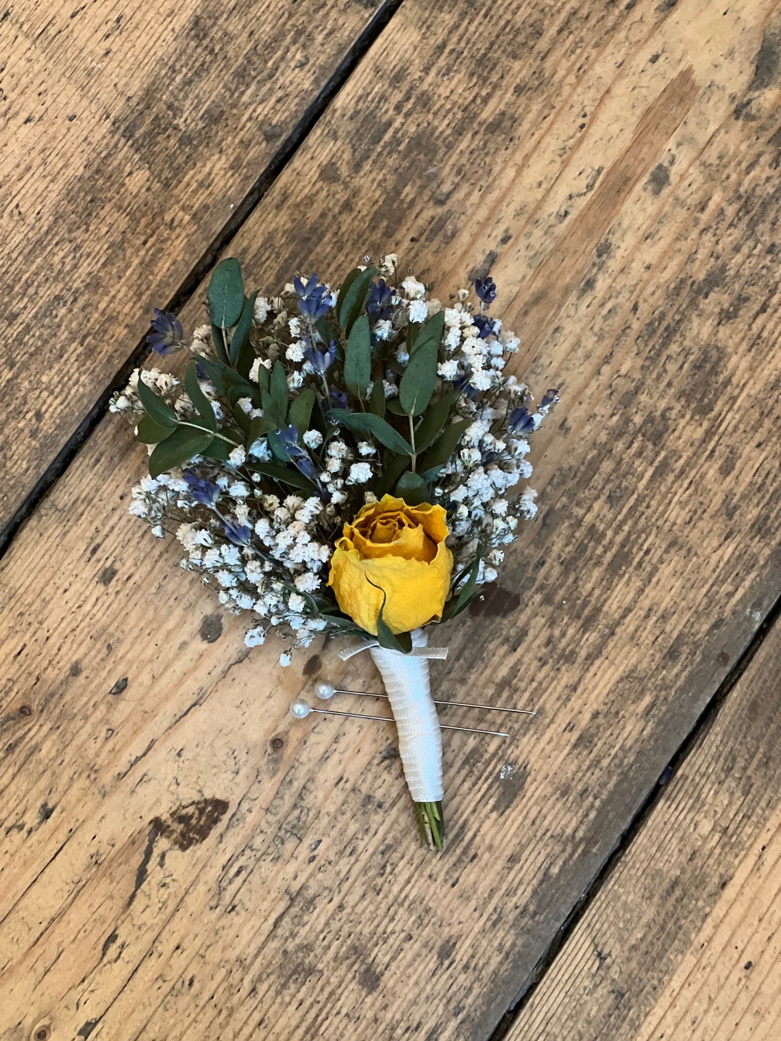 Dried Yellow Rose Buttonhole, Dried Rose and Lavender Buttonhole, Dried ...
