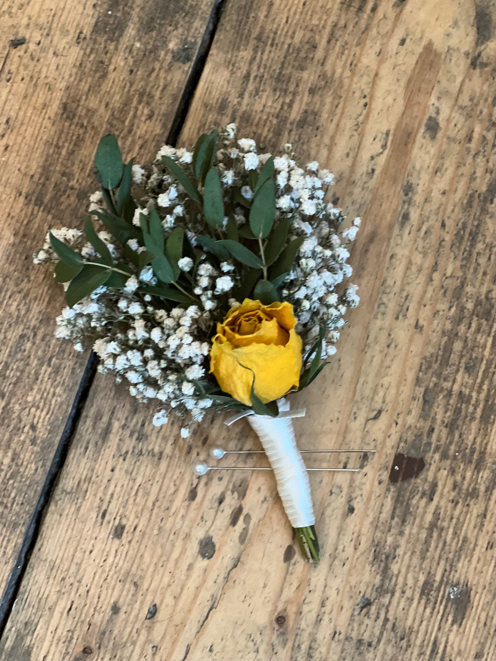 Dried Yellow Rose Buttonhole, Dried Flower Wedding Buttonhole, Dried ...