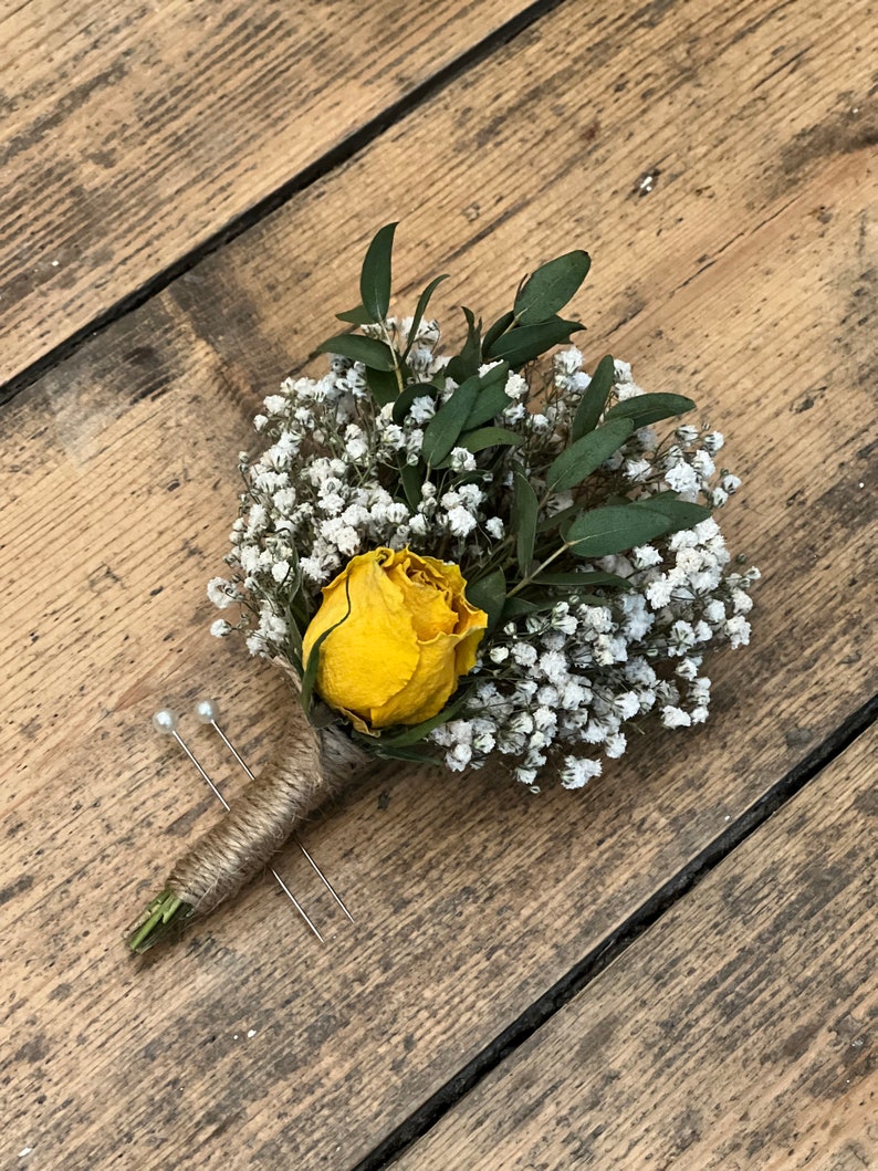 Dried Yellow Rose Buttonhole, Dried Flower Wedding Buttonhole, Dried ...