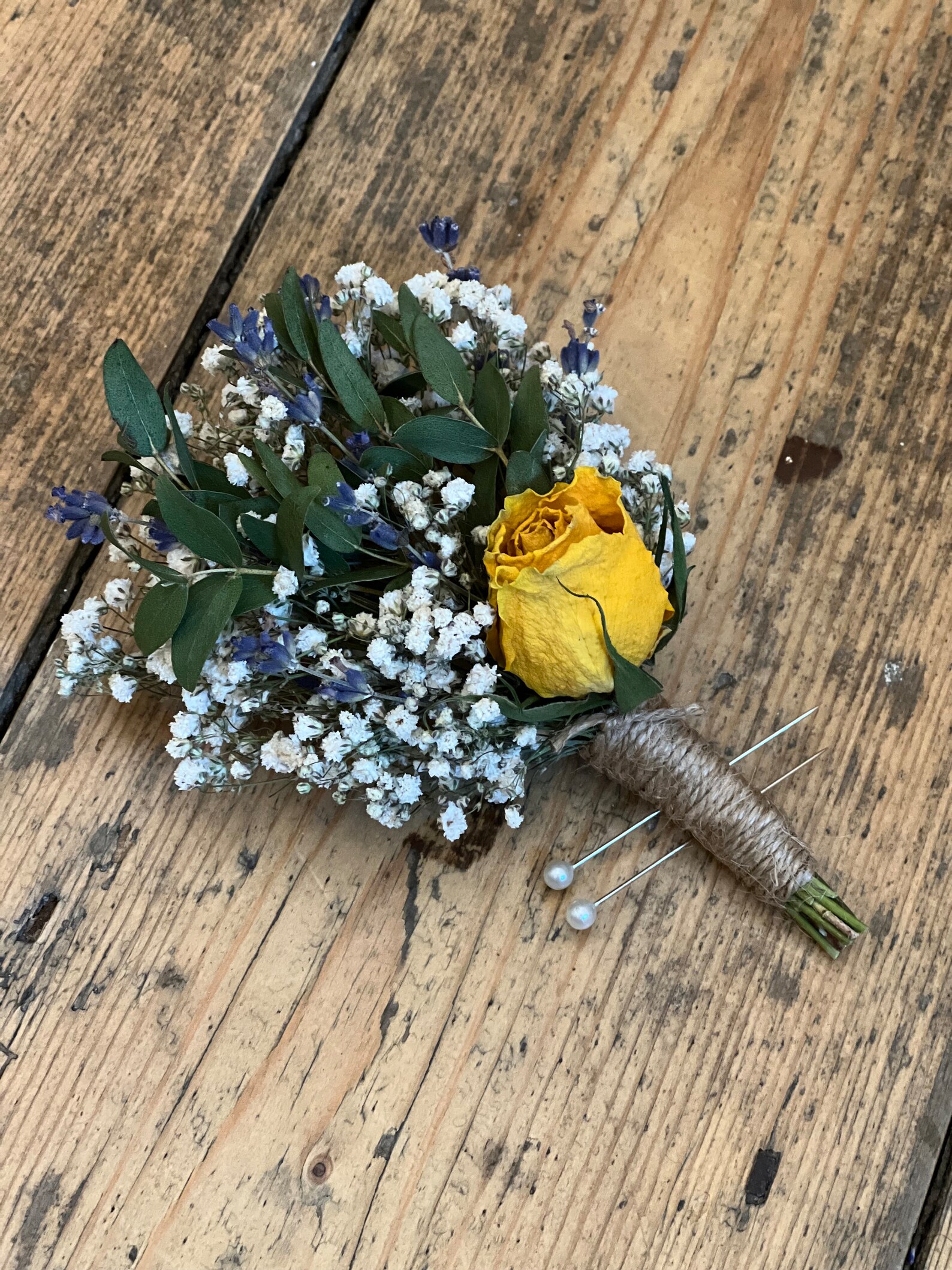 Dried Yellow Rose Buttonhole, Dried Rose and Lavender Buttonhole, Dried ...