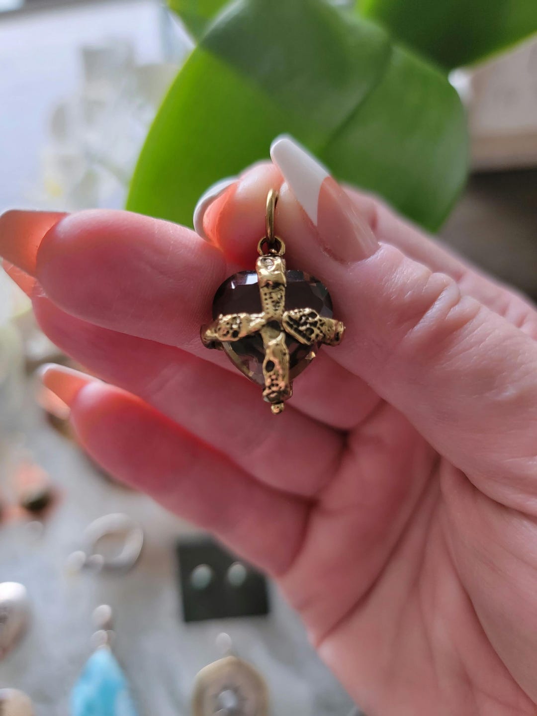 RARE Waxing Peotic Stamped Wax Jewelry Faceted Smokey Quartz Charm ...