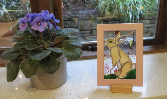 Framed Rabbit Stained Glass Bunny on Wooden Stand - Etsy
